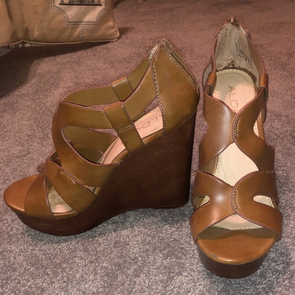 Aldo | Shoes | Aldo Brown Leather Wedge Sandals Size 85 | Poshmark